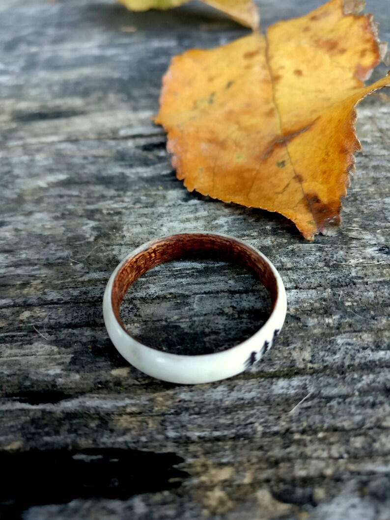 Antler and Mahogany Ring Engraved Pine Trees Bent Wood Ring - Etsy