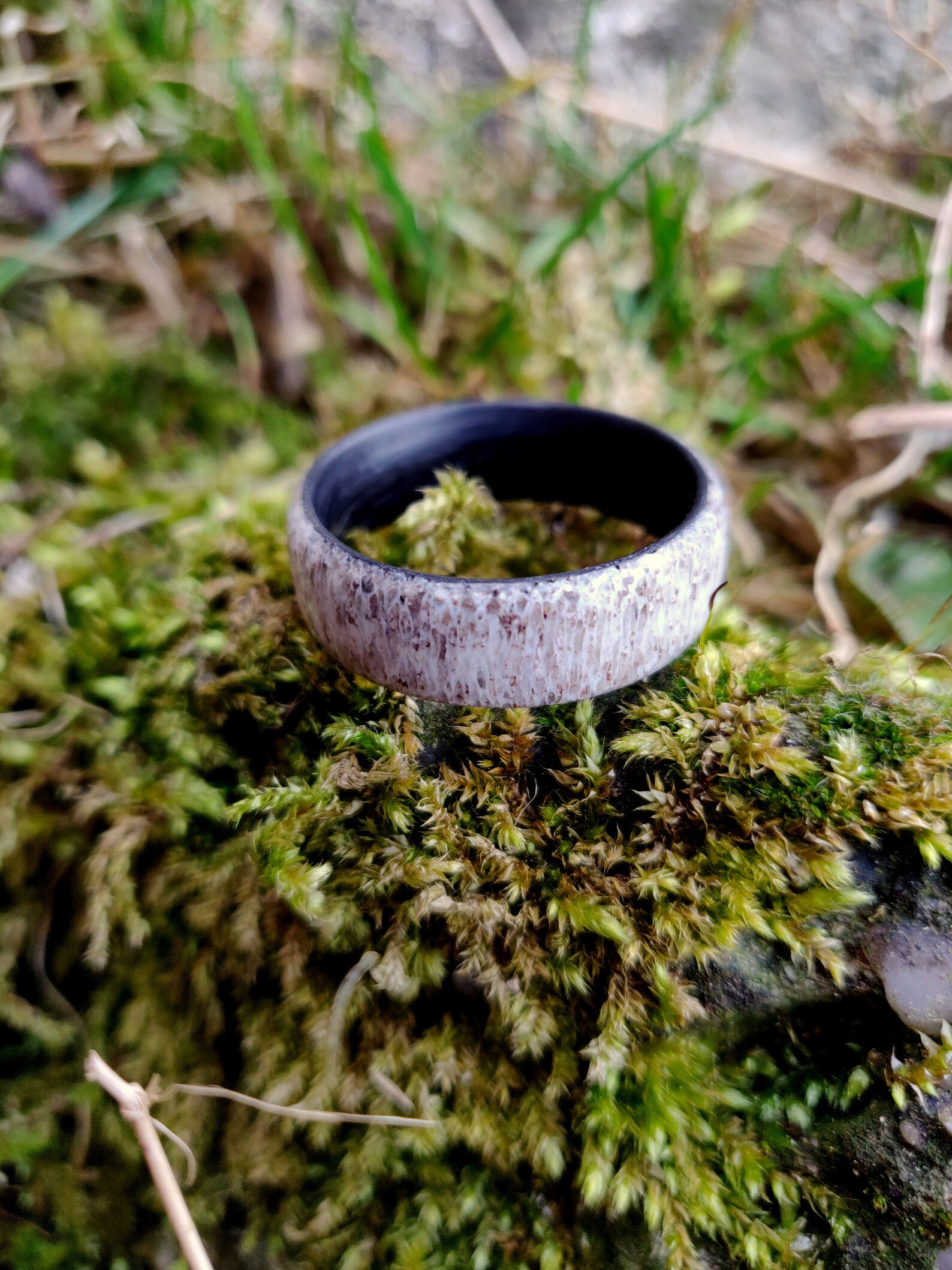 Bog Oak and Stabilized Antler Marrow Ring Bent Wood Ring. | Etsy
