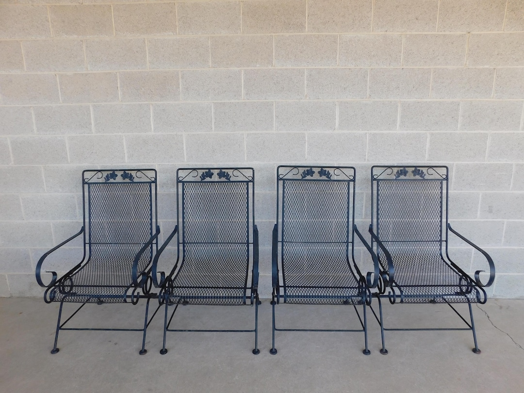Vintage Woodard Style Wrought Iron Sprung Rocker Arm Chairs - Set of 4 ...