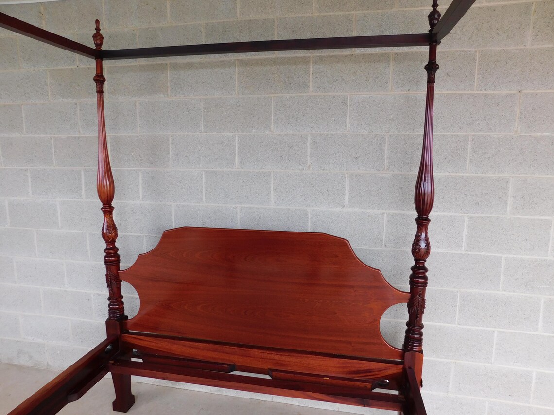 Mahogany Georgian Style Queen Size Draper Carved Tester Poster Bed ...