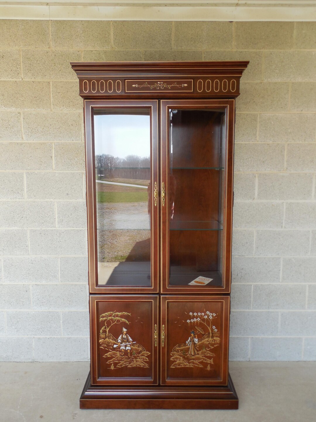 Jasper Cabinet Chinoiserie Hand Paint Decorated 4 Door Lighted Curio ...