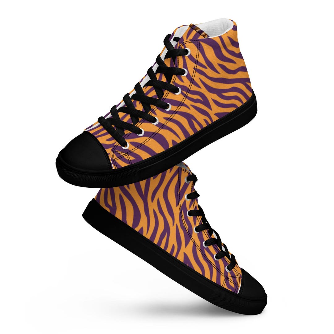 High Top Tiger Print Sneakers for Women— These Orange and Purple Tiger ...