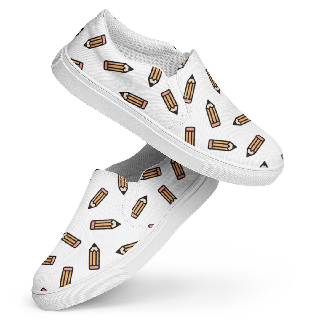 Womens Slip-on Teacher Pencil Print Canvas Shoes, Teacher Shoes ...