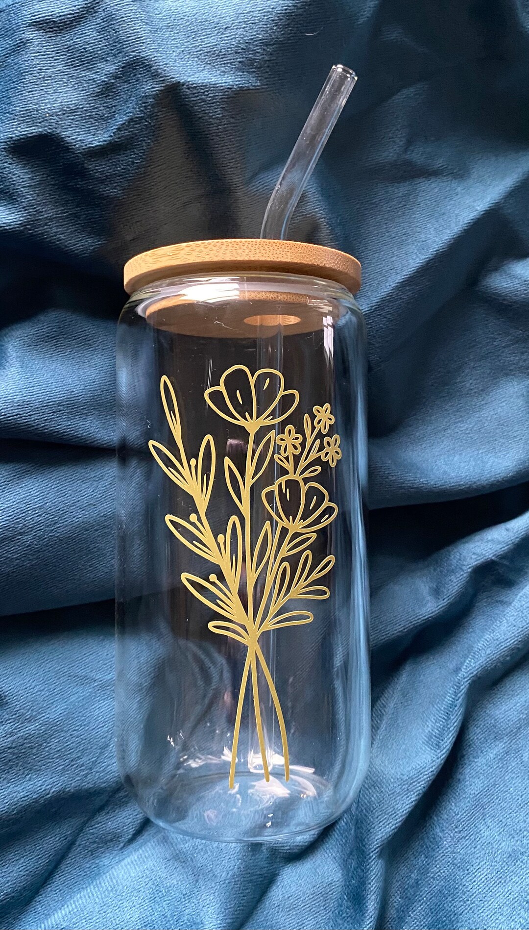 Wildflower Glass Cup, Ice Coffee Cup, Floral Coffe Cup, Gifts, Party ...