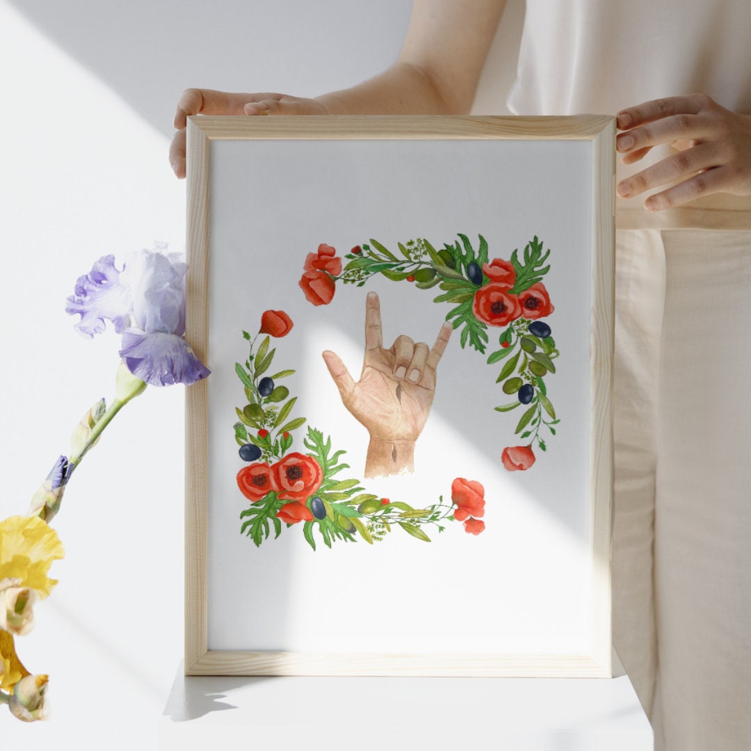 Christ Signing I Love You ASL Watercolor Print With Wreath. - Etsy