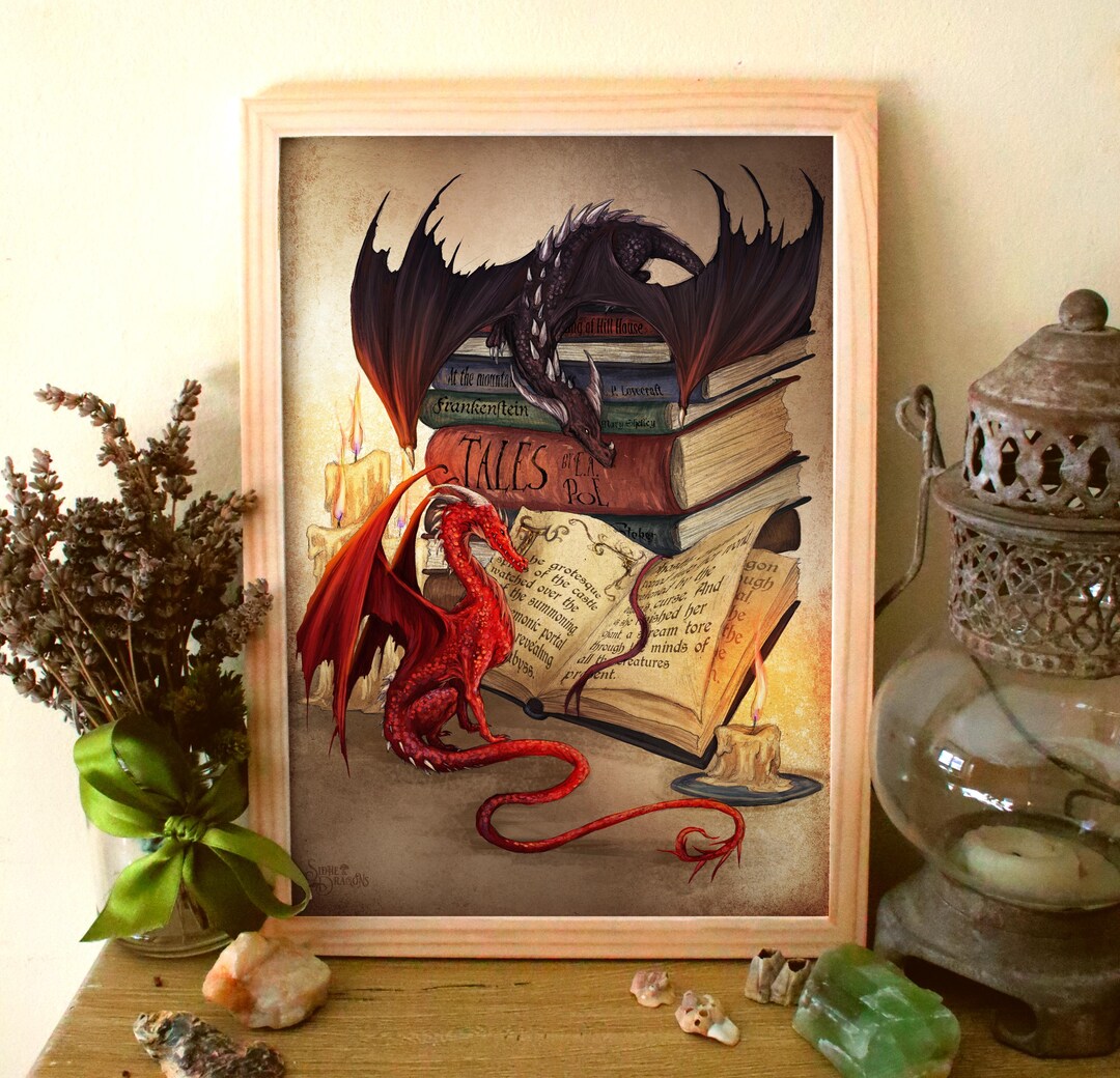 Dragon's Horror Library || Paper Prints || Wall Art Decor || Fantasy ...