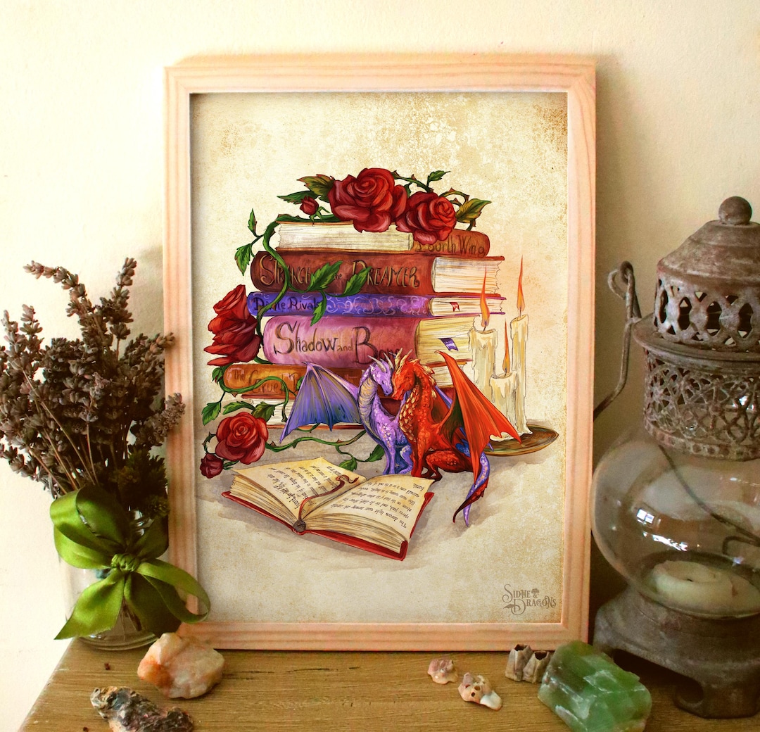 Dragon's Romantasy Library || Paper Prints || Wall Art Decor || Fantasy ...