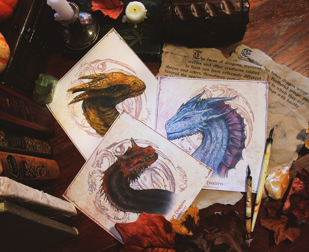 Dragons || Paper Prints || Wall Art Decor || Fantasy Dragon Prints - Etsy