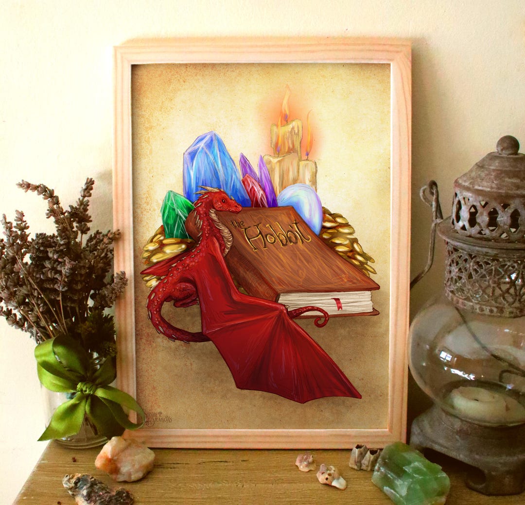 Dragon's Library || Paper Prints || Wall Art Decor || Fantasy Book ...