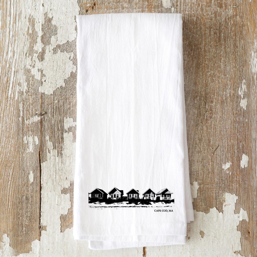 Cape Cod Beach Cottages Tea Towel, Cape Cod Gift, Cape Cod Hostess Gift ...