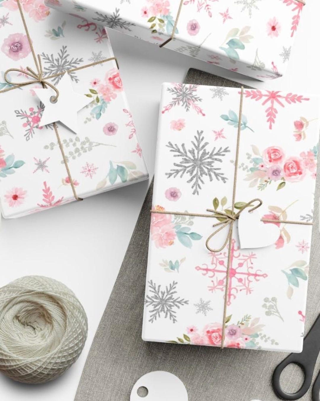 Pink Snowflake Wrapping Paper Sheets - Etsy