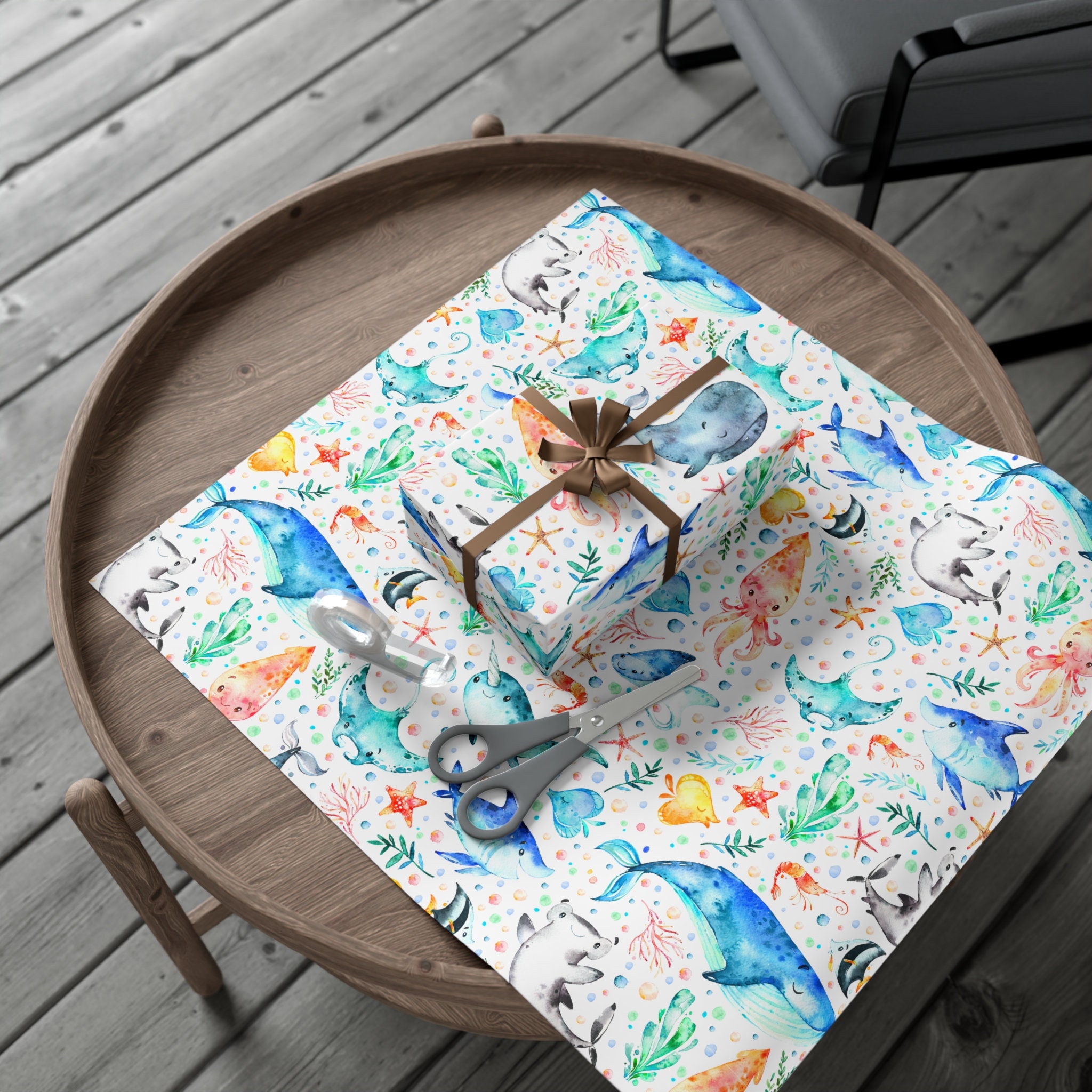 Ocean Animals Wrapping Paper Sheets, Ocean Birthday Party Baby Shower ...