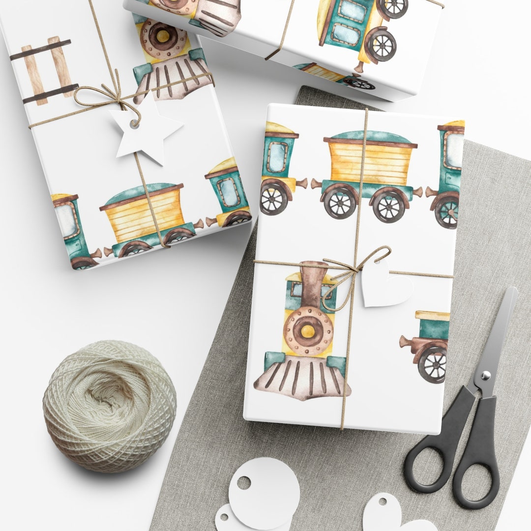 Steam Train Wrapping Paper Sheets, Train Baby Shower Party Theme ...