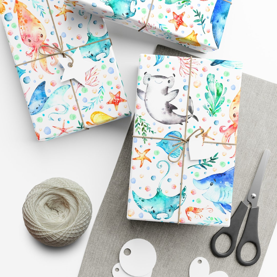 Ocean Animals Wrapping Paper Sheets, Ocean Birthday Party Baby Shower ...