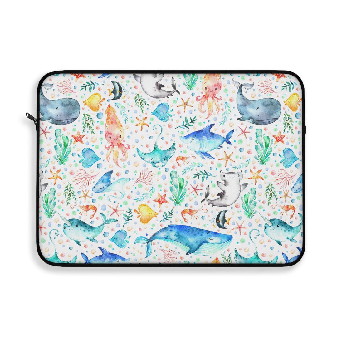 Ocean Animals Laptop Sleeve, Sharks, Sting Ray, Manta Ray, Whales ...