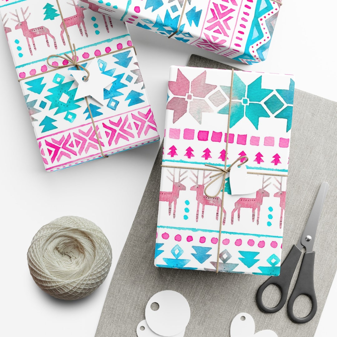 Bright Pink Scandinavian Wrapping Paper Sheets, Nordic Christmas ...