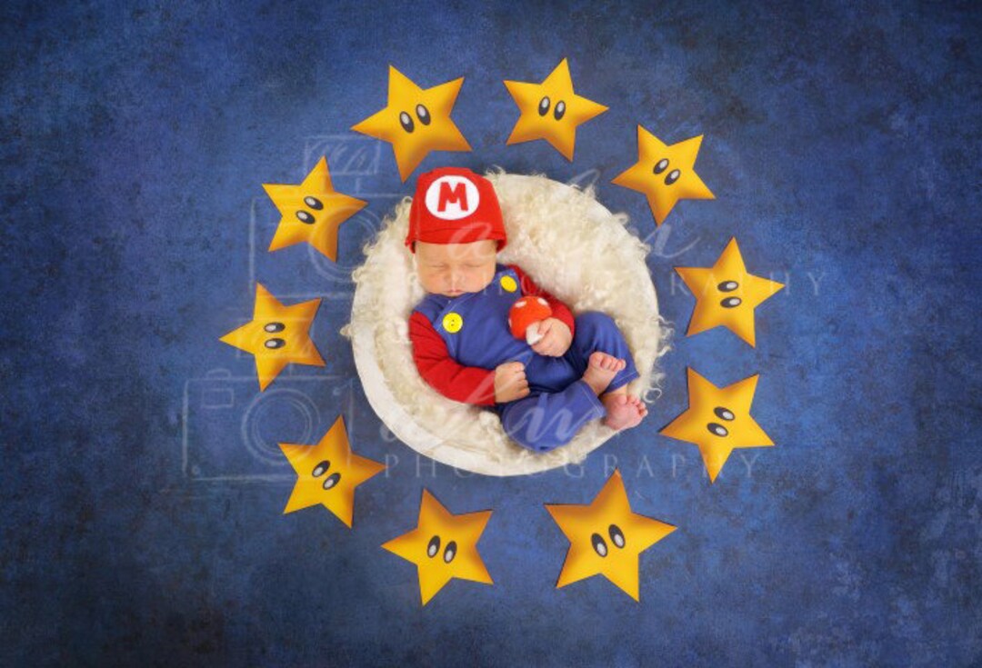 Newborn Digital Backdrop Mario Gamer Stars Lumie Geek Nerd Baby Boy ...