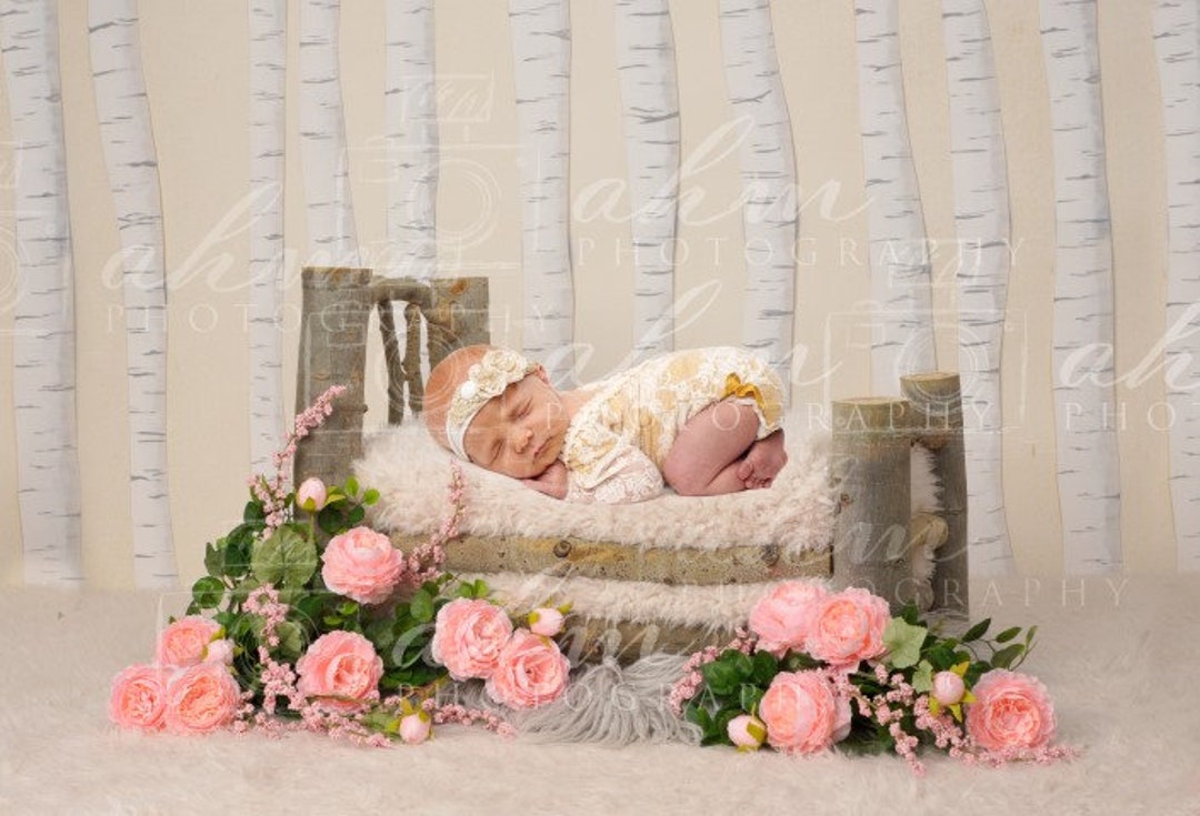Newborn Digital Backdrop Log Bed Pink Floral Shabby Chic Girl Baby ...