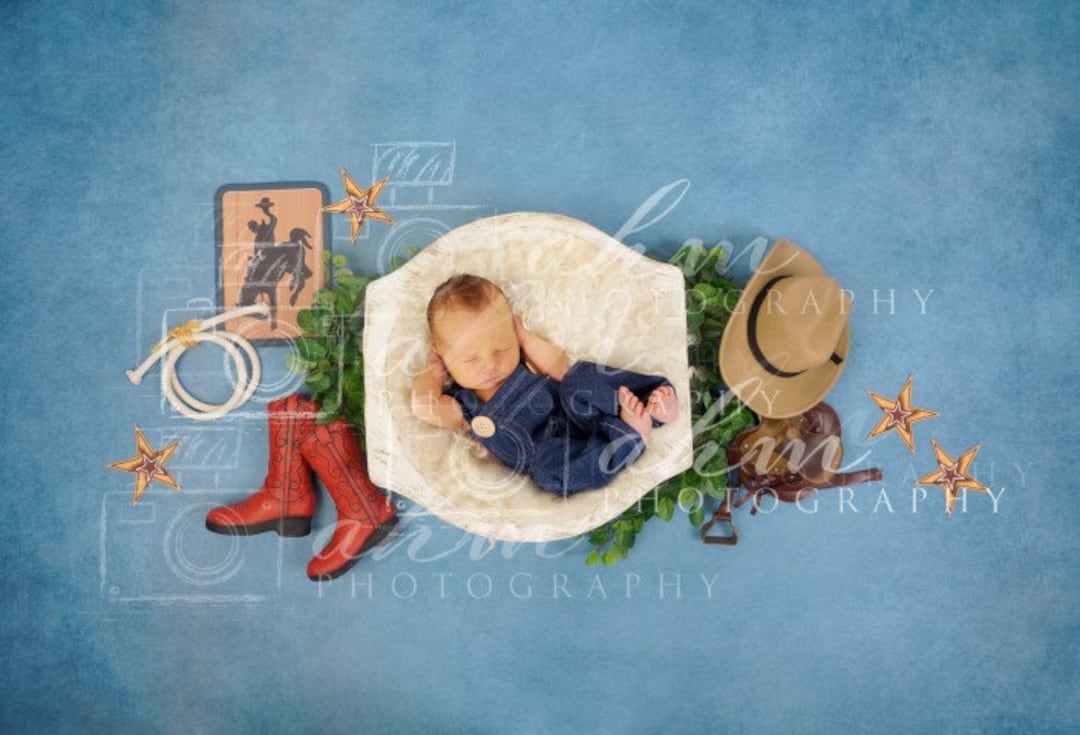 Cowboy Western Farmer Newborn Digital Backdrop Boy Baby Composite ...