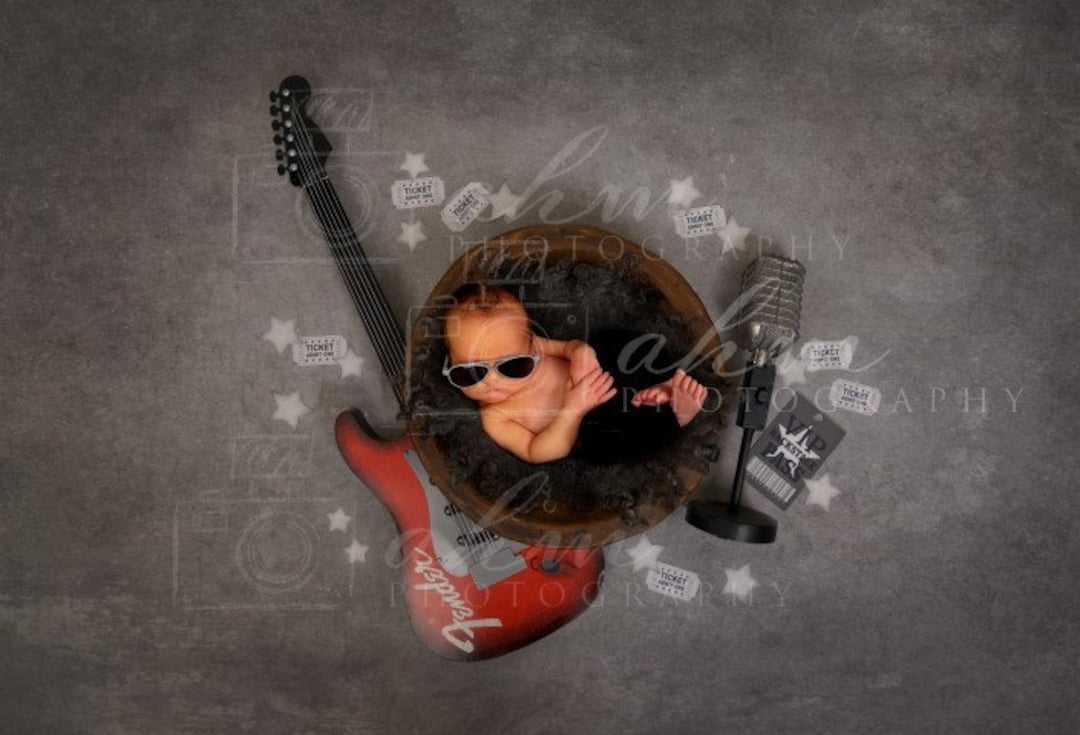 Newborn Digital Backdrop Rock Star Music Guitar Band Sing Baby Girl Boy ...
