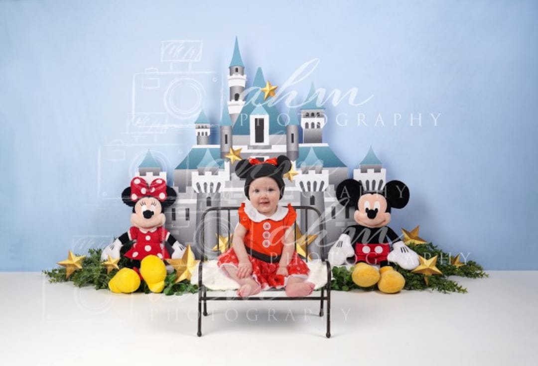 Mouse Newborn Sitter Castle Digital Backdrop Mickey Minnie Composite ...