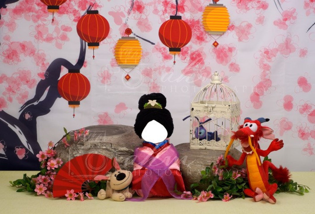 Newborn Digital Backdrop Mulan Princess Face Insert Cherry Blossom Baby ...