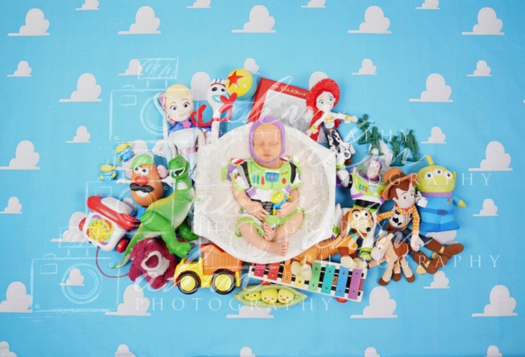 Toy Newborn Digital Backdrop Andy's Room Bed Bowl Overhead Background ...