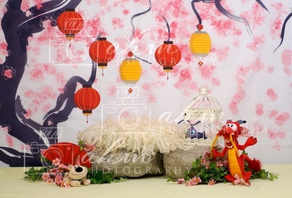Newborn Digital Backdrop Mulan Princess Cherry Blossom Girl | Etsy