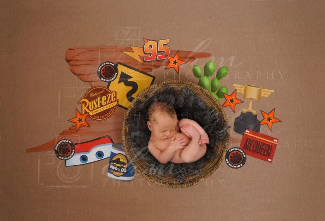 Newborn Digital Backdrop Cars Mcqueen Boy Mechanic Race Car Baby ...