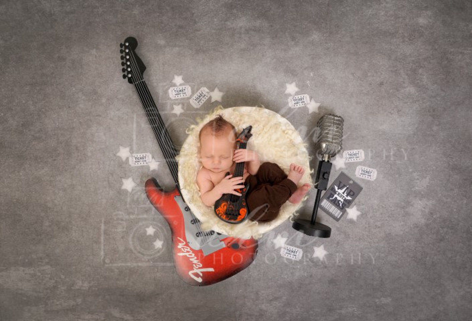 Newborn Digital Backdrop Rock Star Guitar Music Boy Girl Concert Above ...
