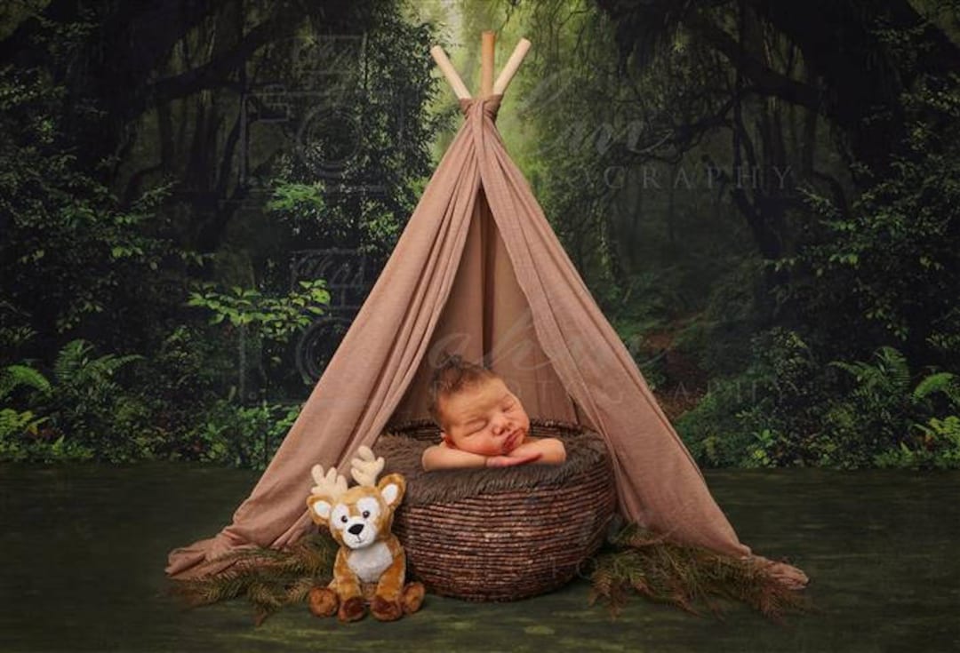 Newborn Digital Backdrop Forest Deer Tent Tepee Hunting Animal Baby Boy ...