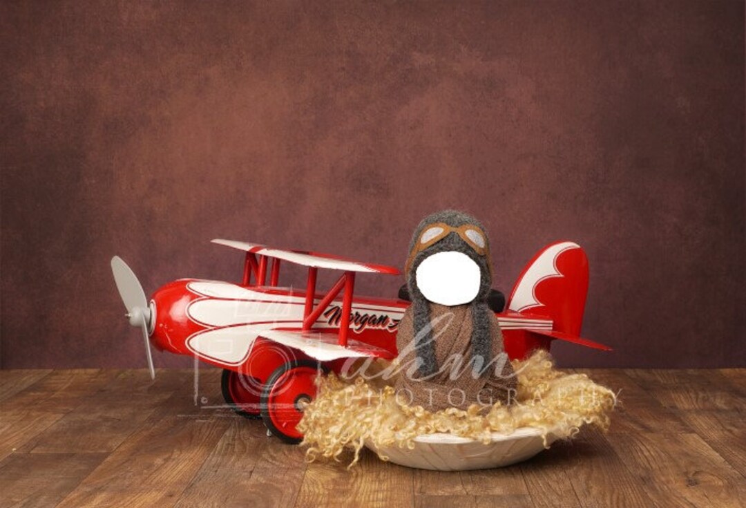 Newborn Digital Backdrop Airplane Boy Face Insert Pilot Red Plane Baby ...