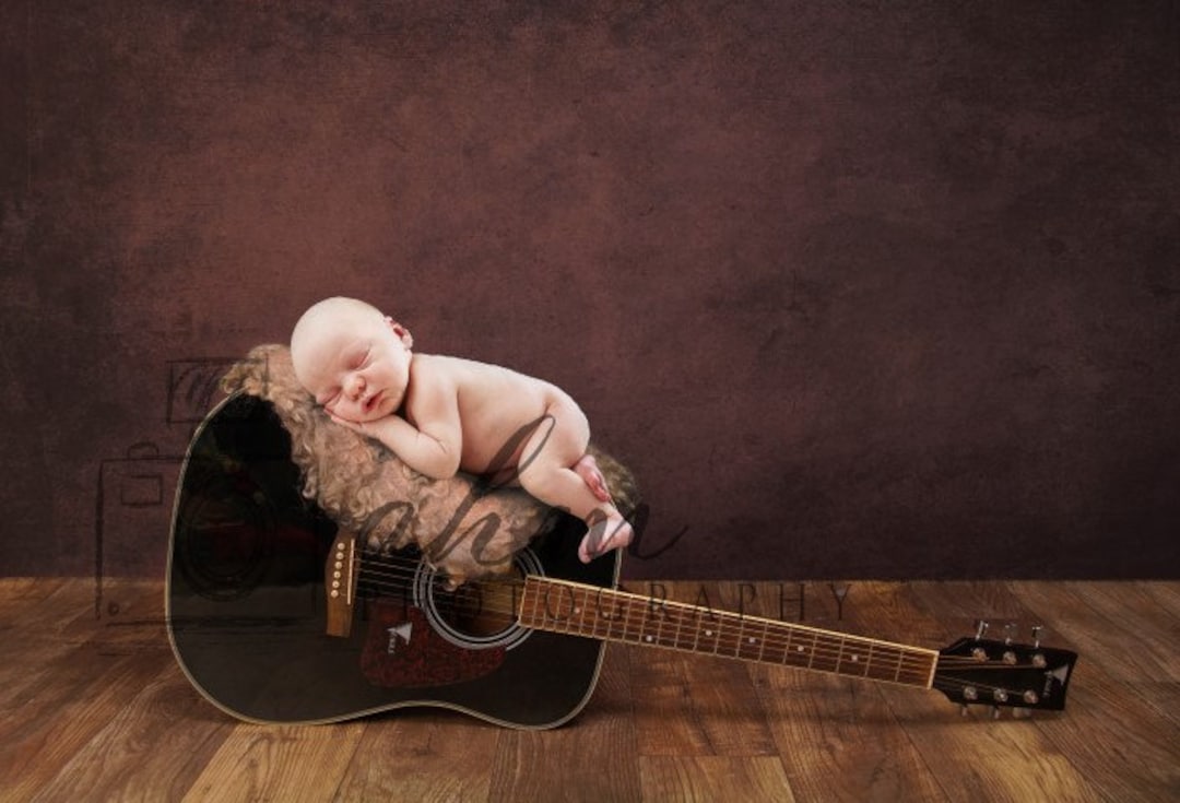 Newborn Digital Backdrop Guitar Boy Baby Music Rustic Background ...