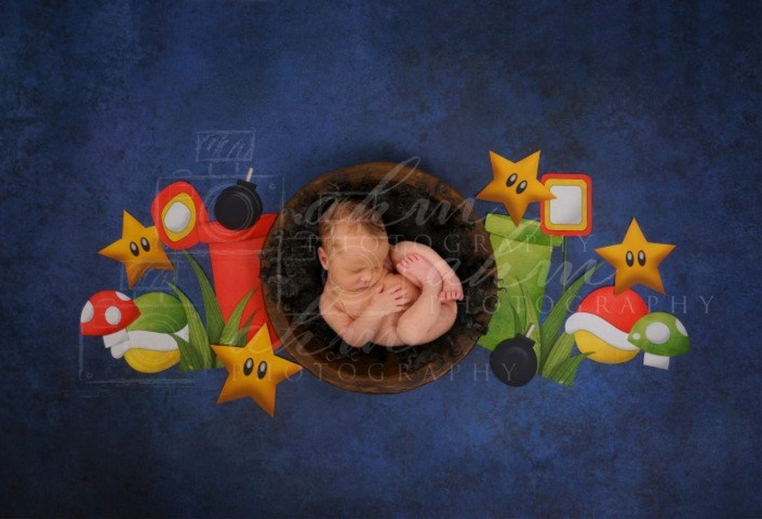 Newborn Digital Backdrop Mario Gaming Nerd Geek Boy Baby Composite ...