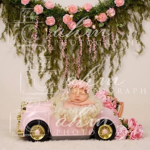 Newborn Digital Backdrop Pink Car Girl Chic Floral Elegant Travel Baby ...