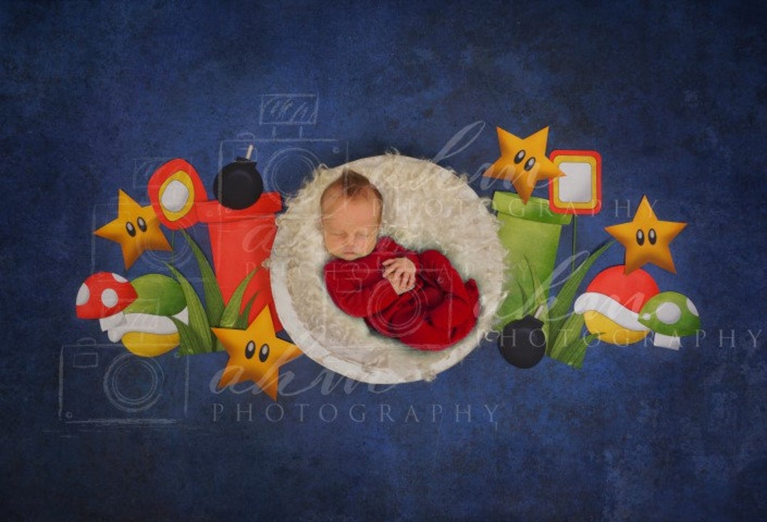 Newborn Digital Backdrop Gamer Nerd Mario Video Game Baby Boy Girl ...
