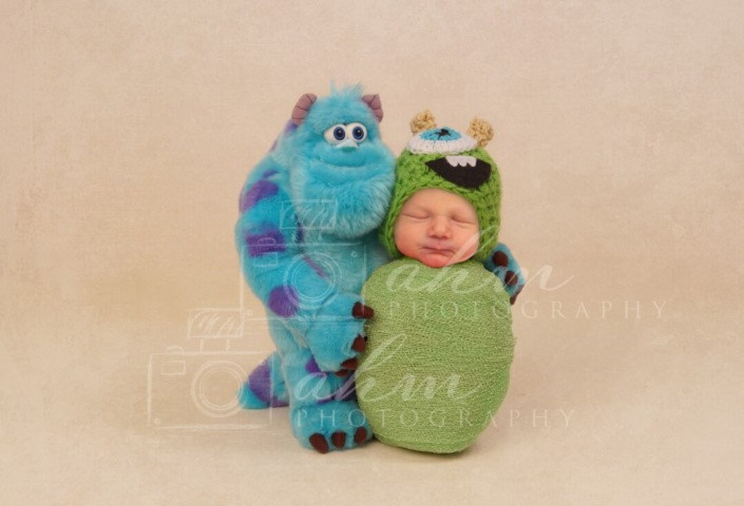 Newborn Digital Backdrop Face Insert Monster Mike Sully Baby Boy Simple ...