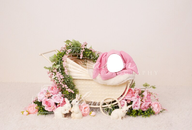 Newborn Digital Backdrop Easter Face Insert Pink Bunny Rabbit Pram ...