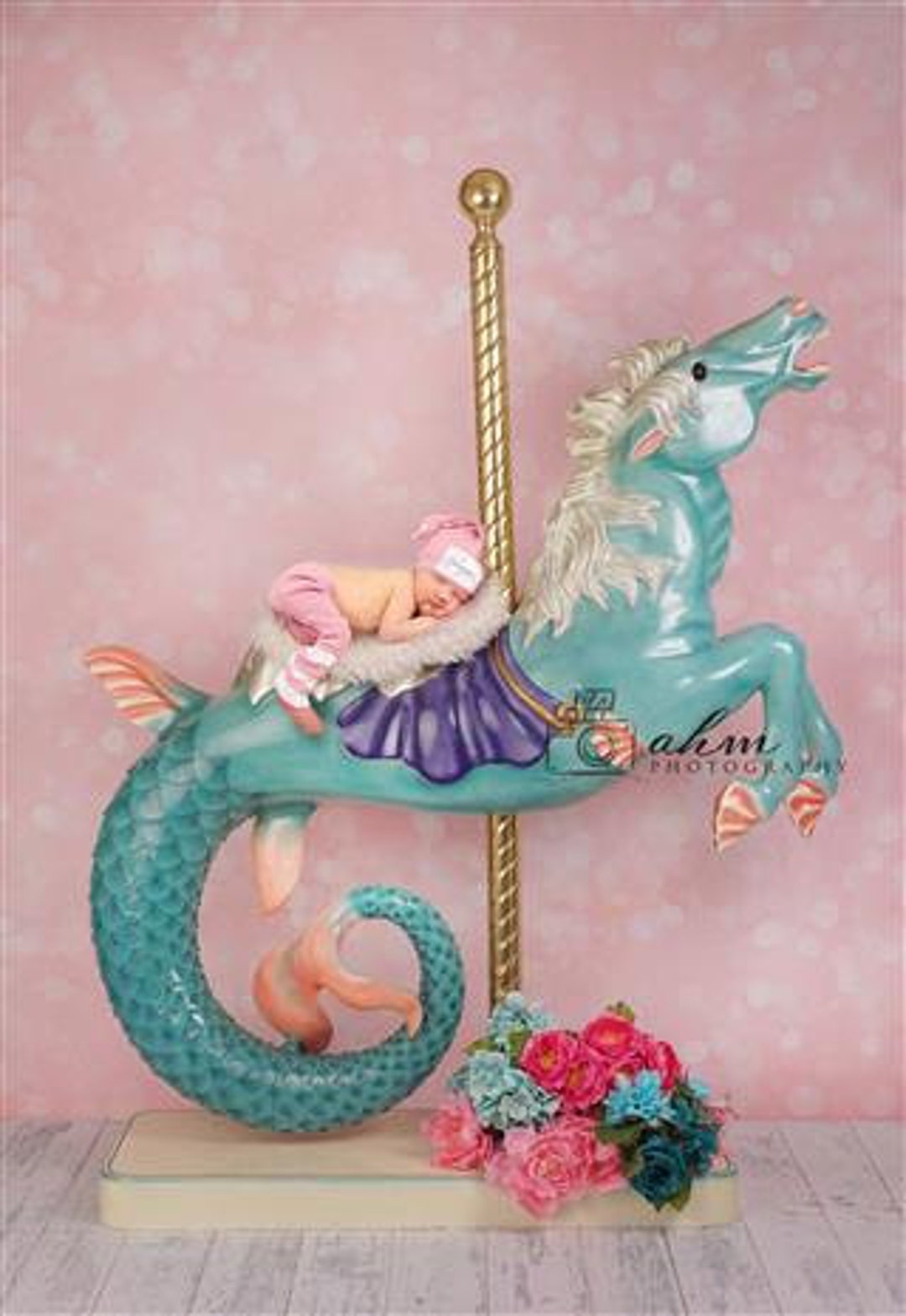 Newborn Digital Backdrop Carousel Horse Seahorse Ocean Princess Circus ...