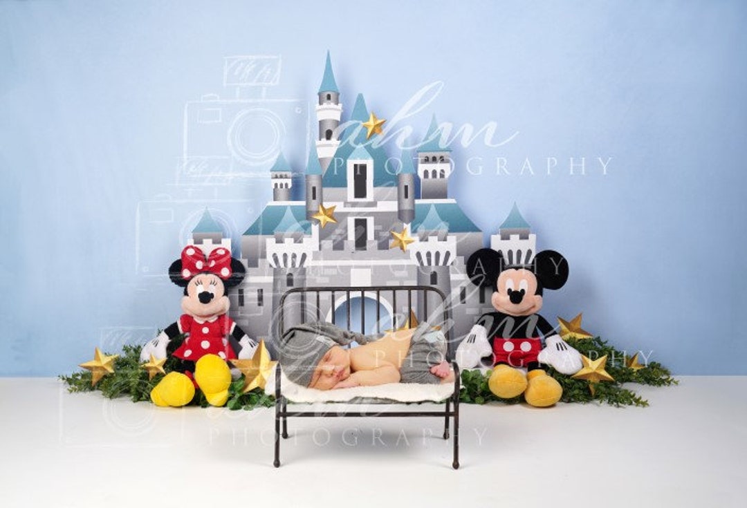 Mouse Newborn Sitter Castle Digital Backdrop Mickey Minnie Composite ...