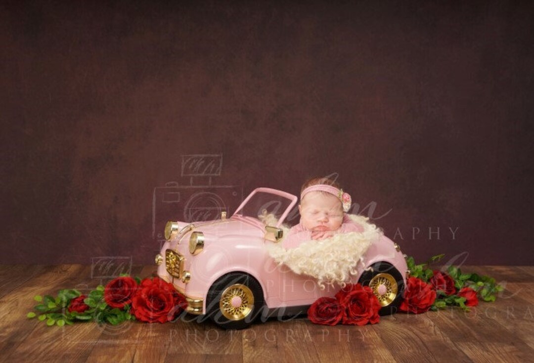 Newborn Digital Backdrop Girl Pink Car Roses Wood Baby Vehicle Boho ...