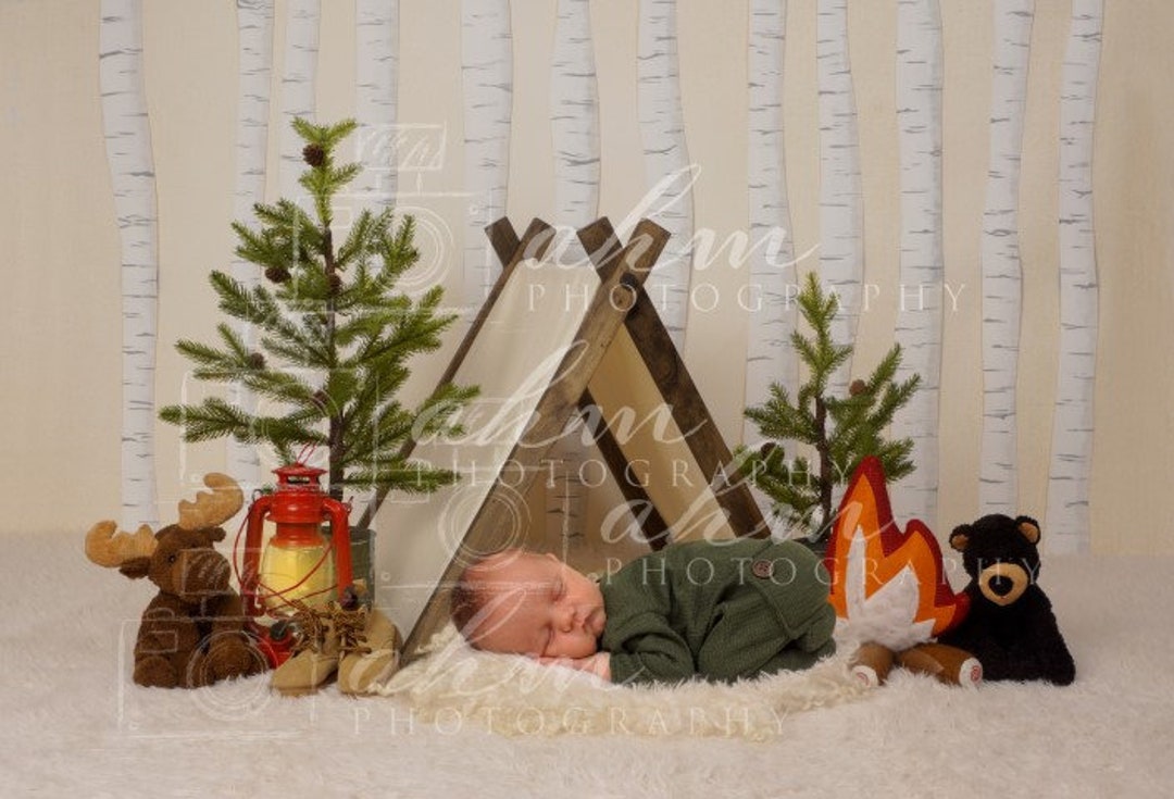 Newborn Digital Backdrop Camping Hunting Lumberjack Bear Forest Moose ...