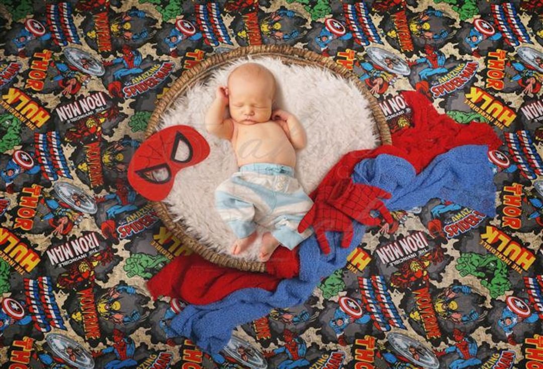Newborn Digital Backdrop Spider Man Super Hero Comic Geek Boy Baby ...