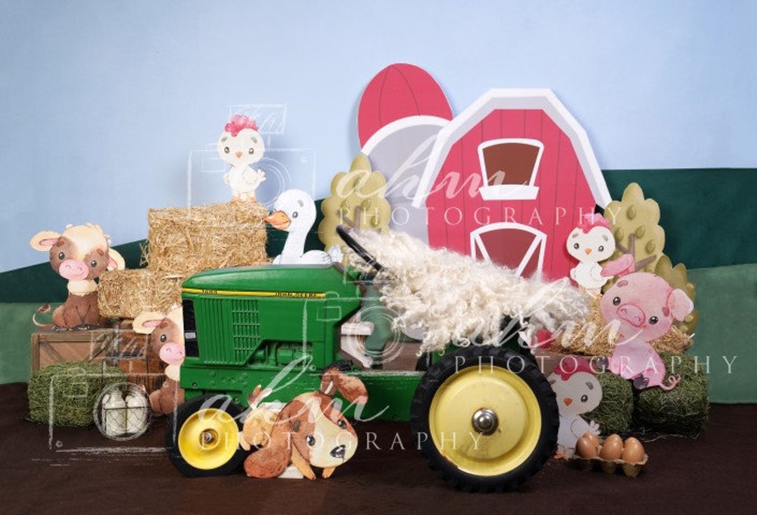 John Deere Farm Tractor Newborn Digital Backdrop Boy Barn Baby ...