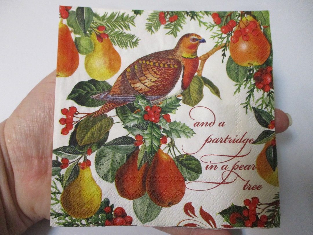 2-and A Partridge in A Pear Tree Cocktail Decoupage Napkins-christmas ...