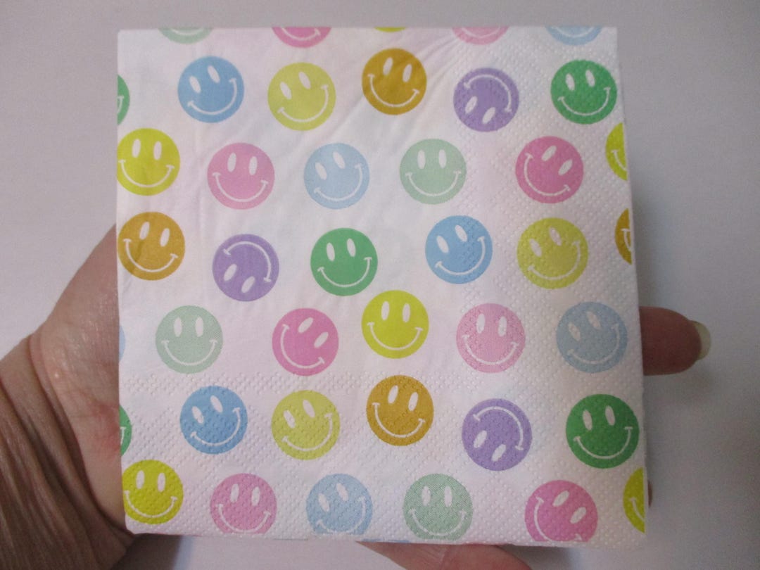 2-pastel Smiley Faces Cocktail Decoupage Napkins-smiley Face Napkins - Etsy