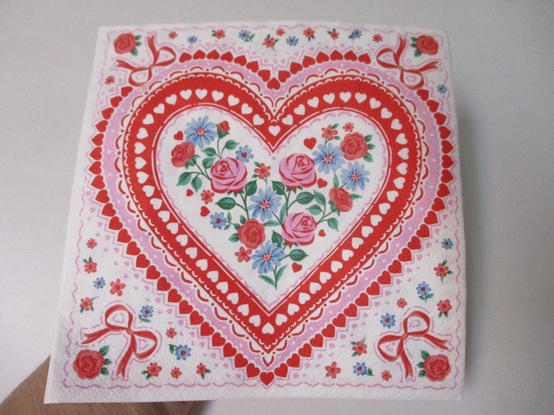 2-valentine Floral Heart Luncheon Decoupage Napkins-valentine's Day ...