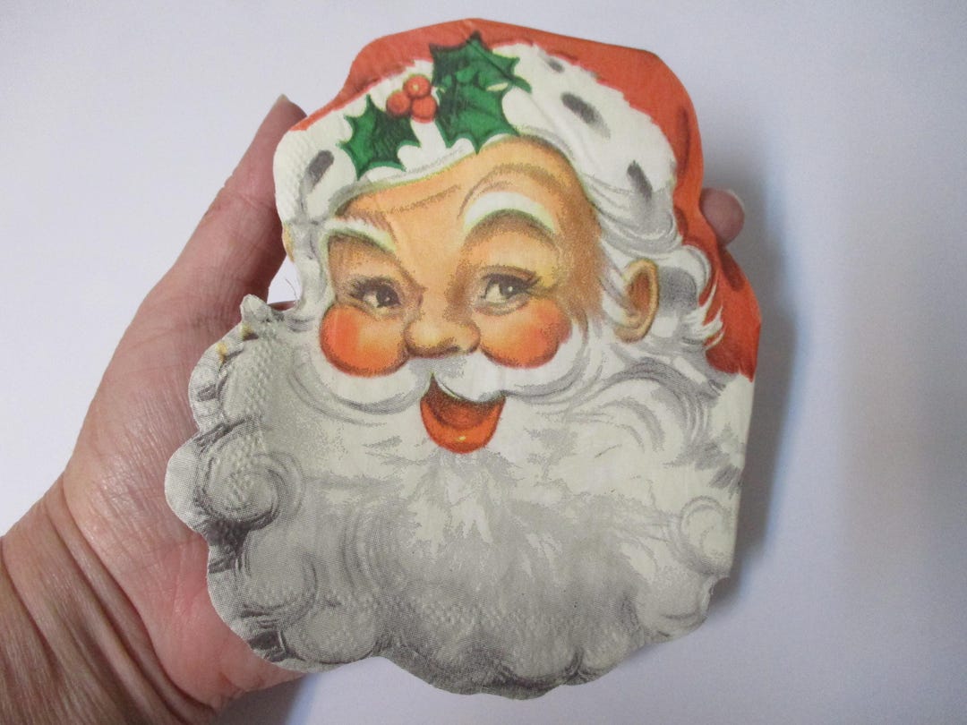 2-retro Santa Face Shaped Cocktail Decoupage Napkins-christmas ...