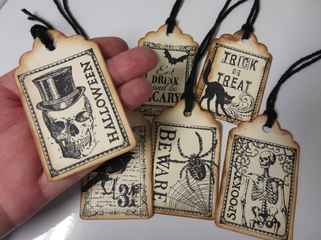 6-gothic Halloween Tags-halloween Decor-halloween Gift Tags-eat Drink ...