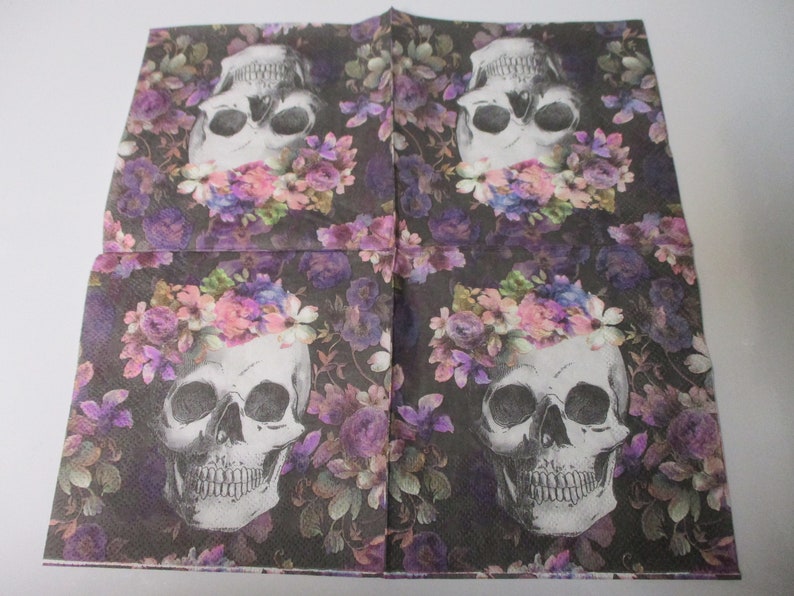 2-floral Skull Cocktail Decoupage Napkins-halloween Decoupage - Etsy